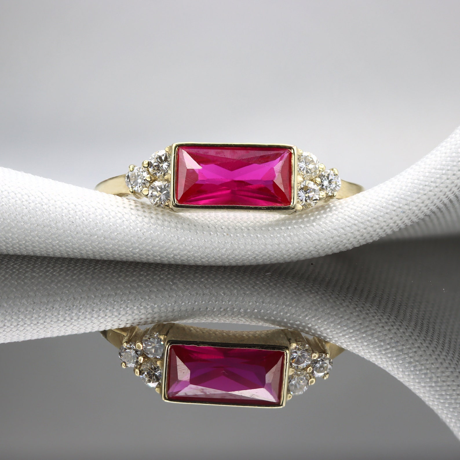 Baguette Ruby and Diamond Ring Baguette Ruby Round Diamonds. - Etsy
