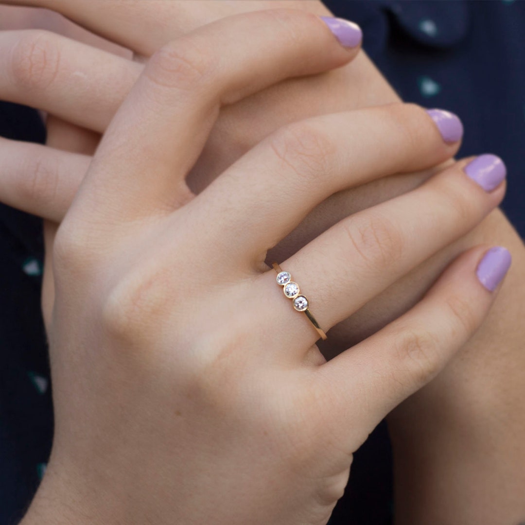 Three Diamond Ring, Diamond Ring, Dainty Diamond Ring, Minimalist Ring ...