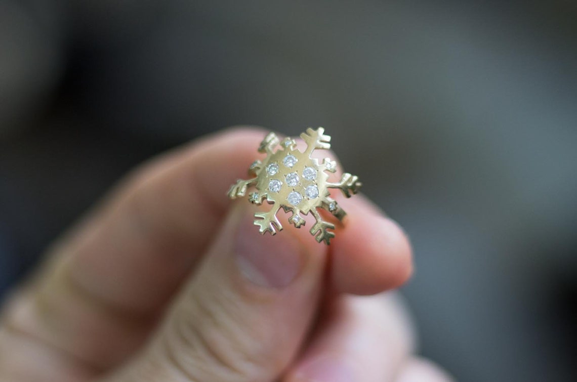 Gold Snowflake Ring Gold Ring Diamond Ring White Zircon - Etsy Israel