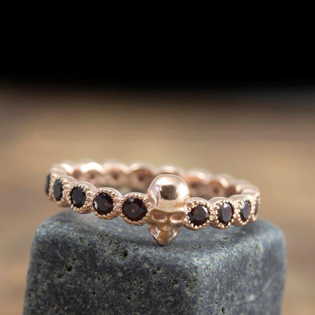 Skull Ring - Eternity Skull Ring - Skeleton - Garnet Ring - Etsy