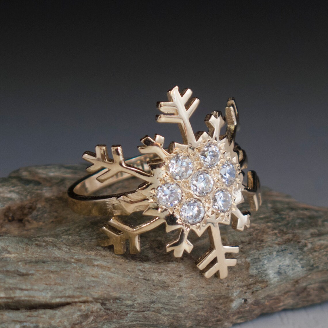Gold Snowflake Ring - Gold Ring - Diamond Ring - White Zircon - Frozen ...