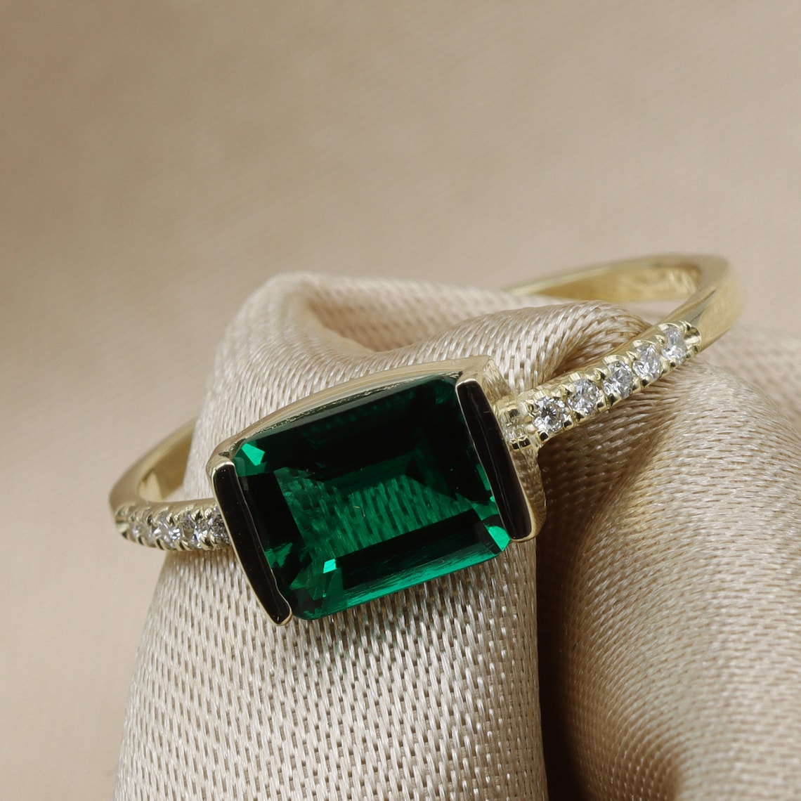 Emerald Ring Green Gemstone Emerald Diamond Ring Radiant - Etsy
