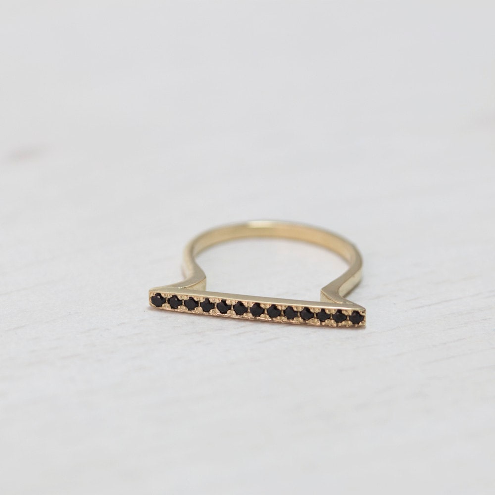 Dainty Gold Ring Black Onyx Harp Ring Engagement December | Etsy