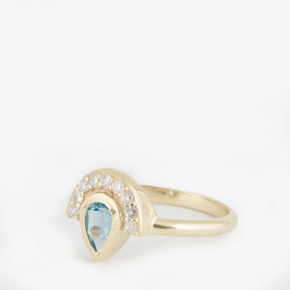 Blue Topaz Ring, Diamond Ring, Halo Ring, Stacking Rings, Blue Stone ...