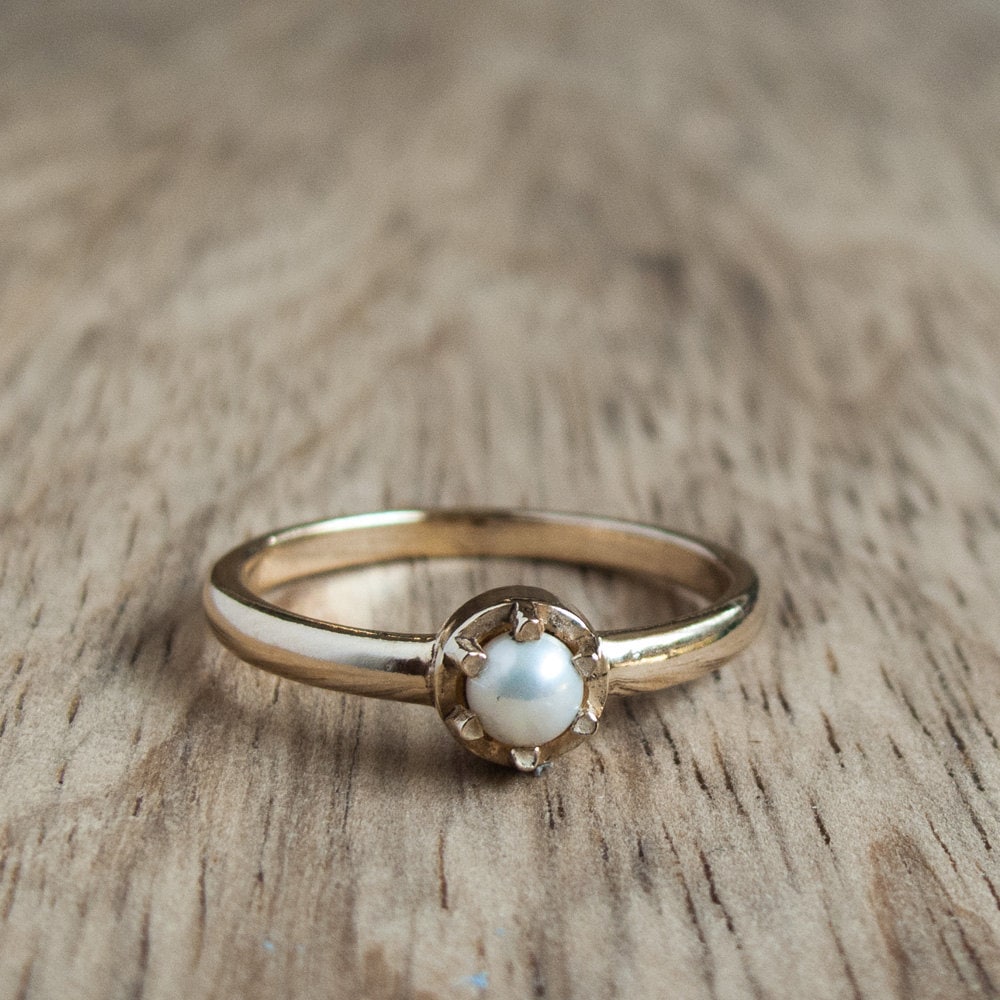 Gold Pearl Ring Setting Simple Pearl Ring White Pearl | Etsy