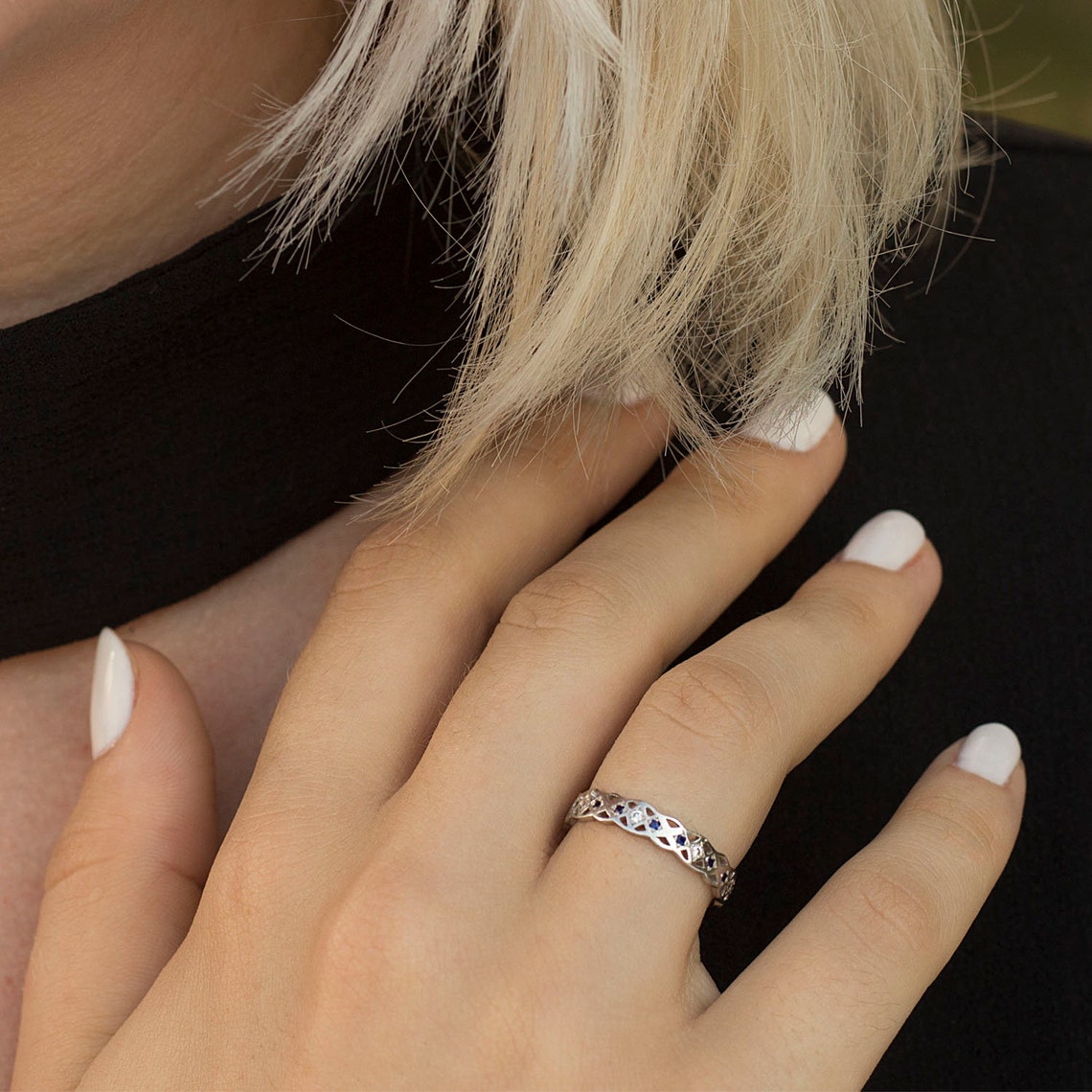 Celtic Eternity Ring Alternating Diamonds and Sapphires | Etsy
