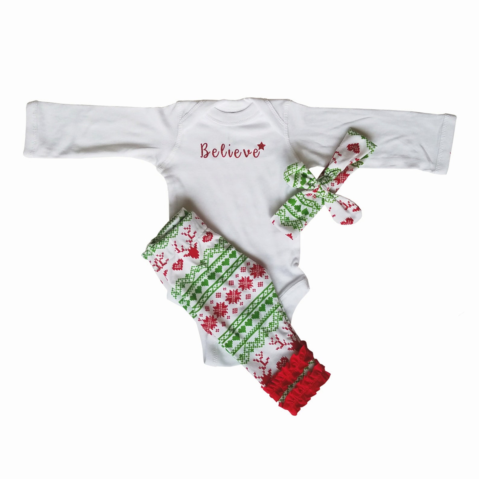 Fair Isle Baby Girl Christmas Outfits Newborn Girl Holiday | Etsy