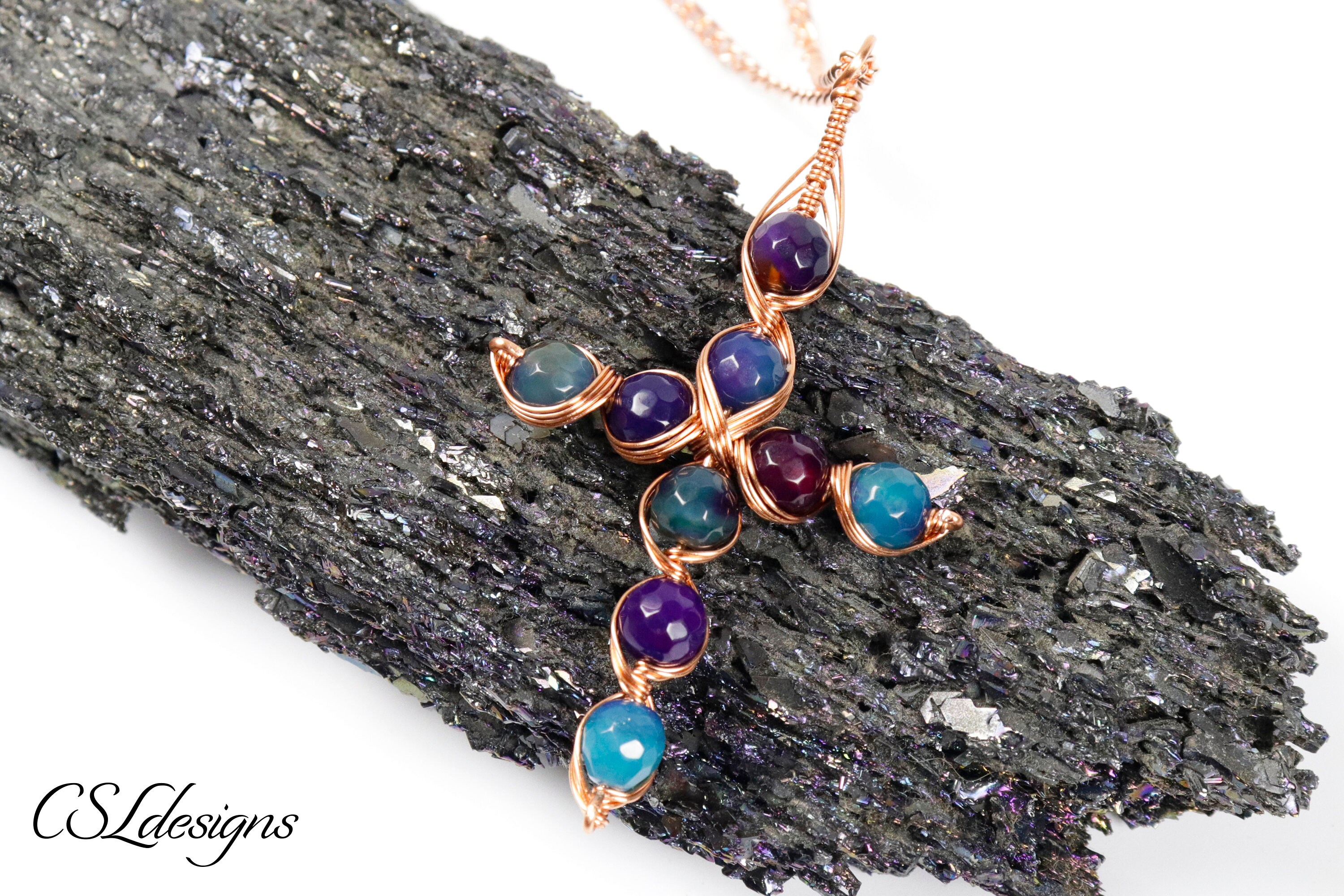 Egyptian Style Wirework Cross Pendant Agate And Copper Etsy