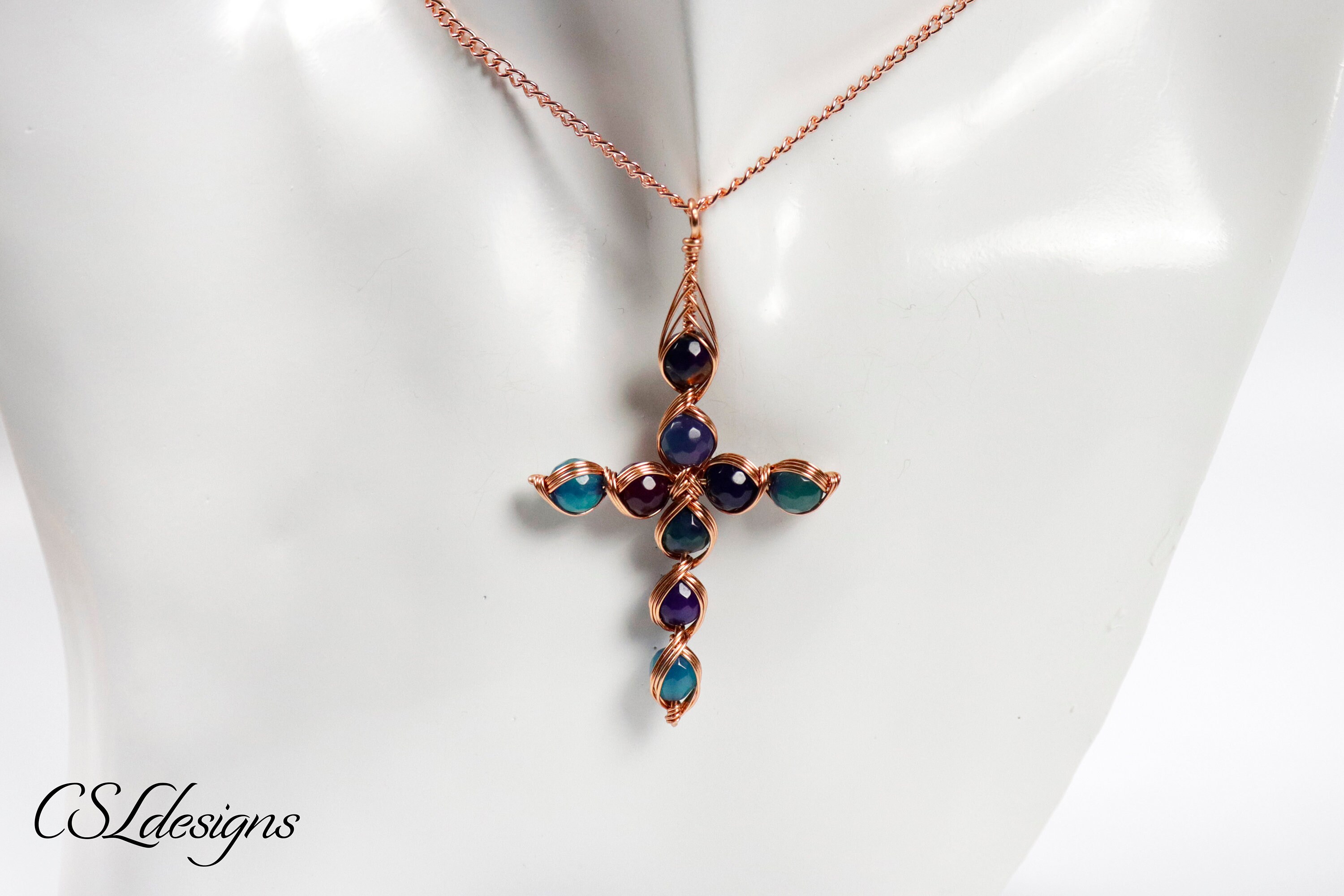 Egyptian Style Wirework Cross Pendant Agate And Copper Etsy