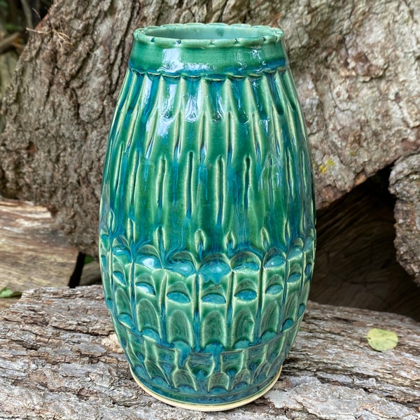 Carved Pottery Vase - Etsy