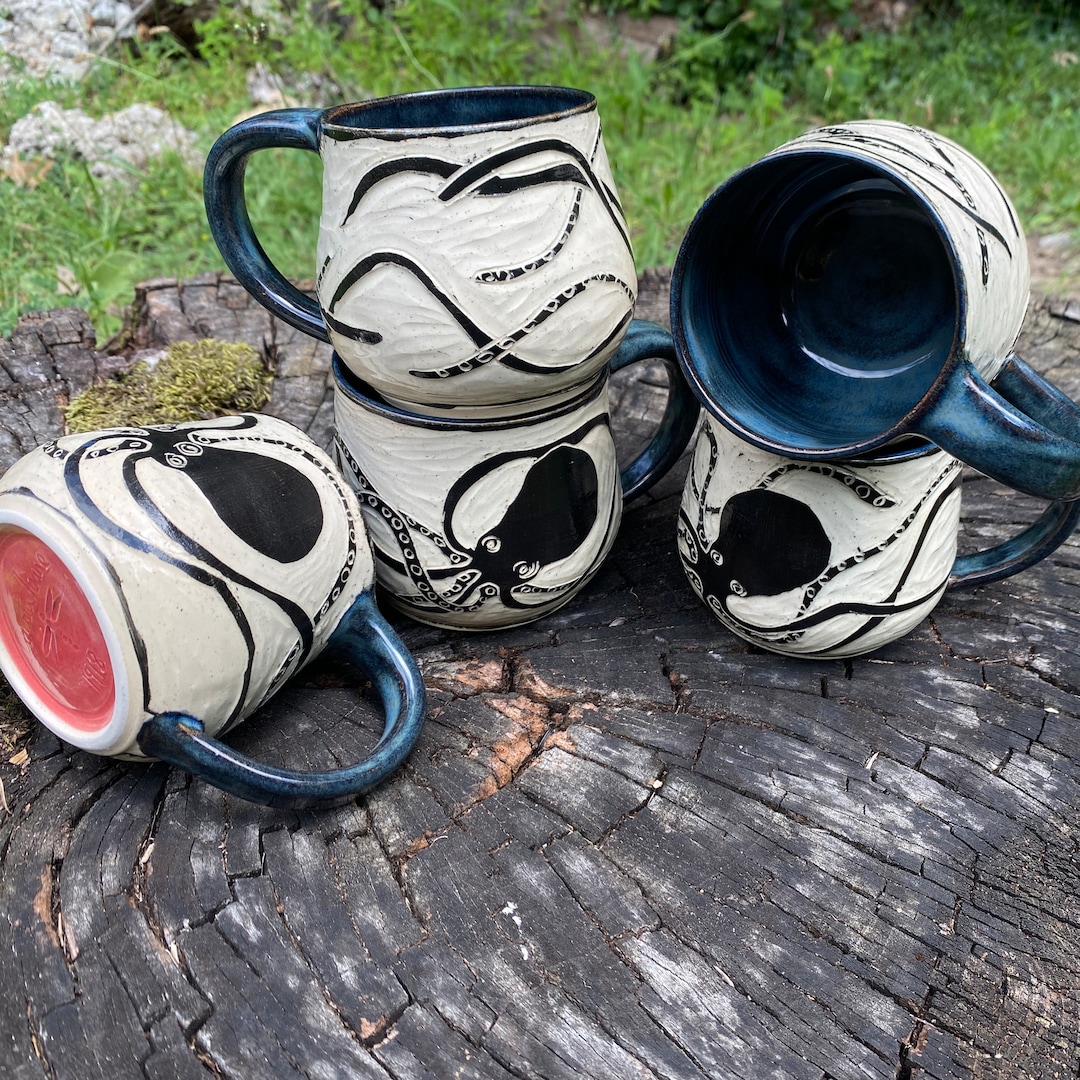 Octopus Mug, Handmade Mug, Sgraffito Mug, Ceramic Mug, Tentacles Mug ...