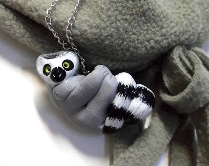 Ring-tailed Lemur Necklace Animal Pendant Necklace Ploymer Clay Jewelry ...