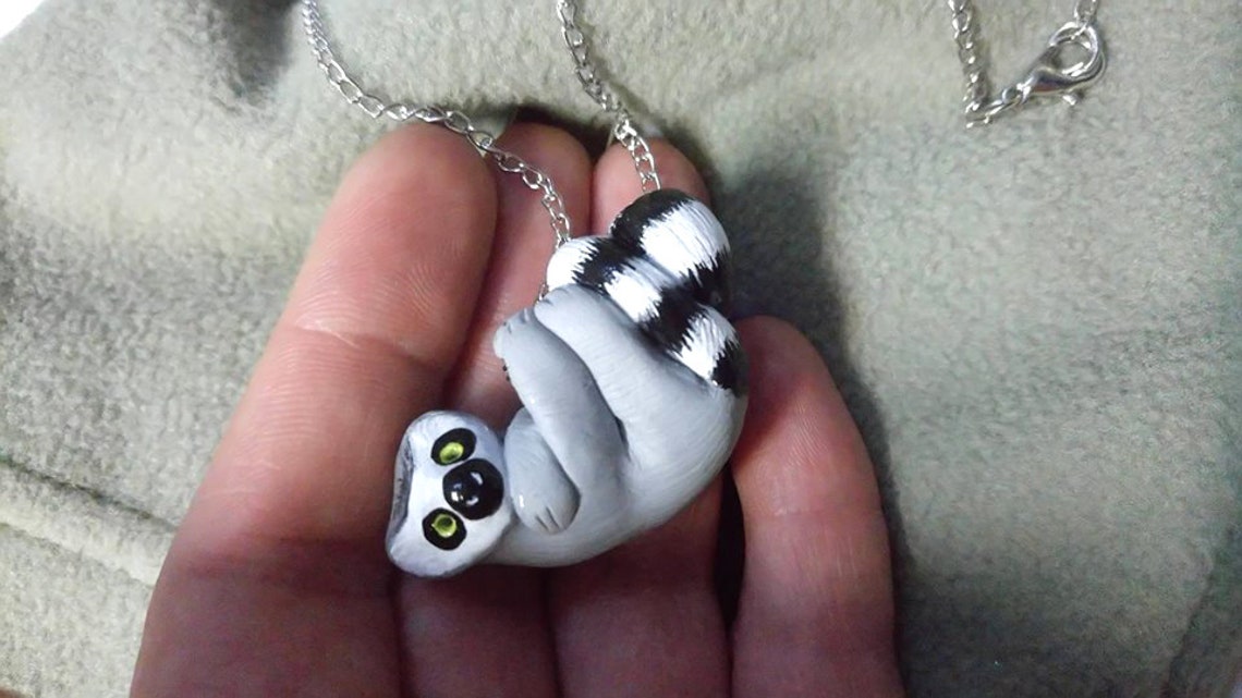 Ring-tailed Lemur Necklace - Animal Pendant Necklace - Ploymer Clay ...