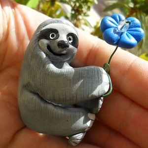 Have a Nice Day Sloth- Sloth With Flower- Polymer Clay Sloth Figurine ...