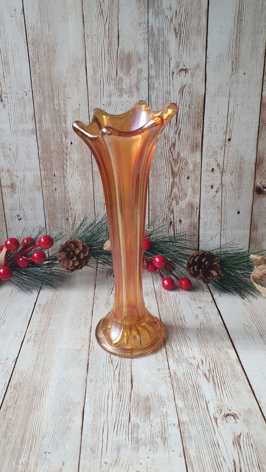 Vintage Carnival Glass Fluted Bud Vase Depression Glass Etsy