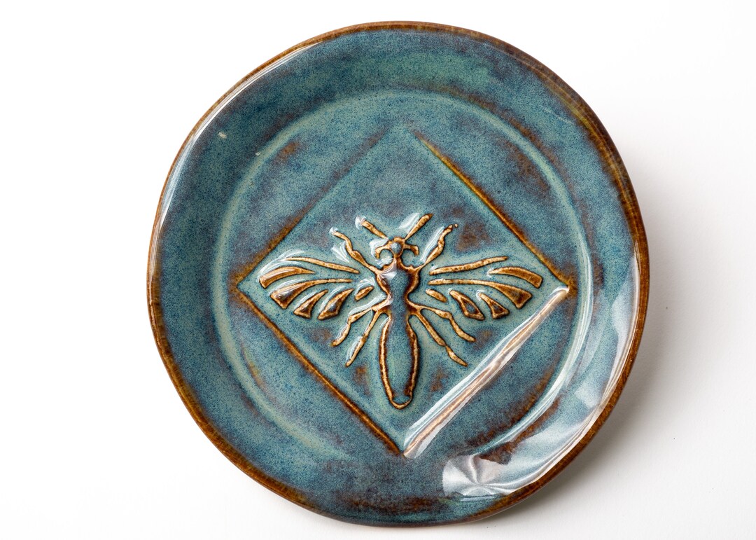 Artisan Crafted HONEY BEE Spoon Rest 4 Dia. Rustic Blue From Stoneware ...