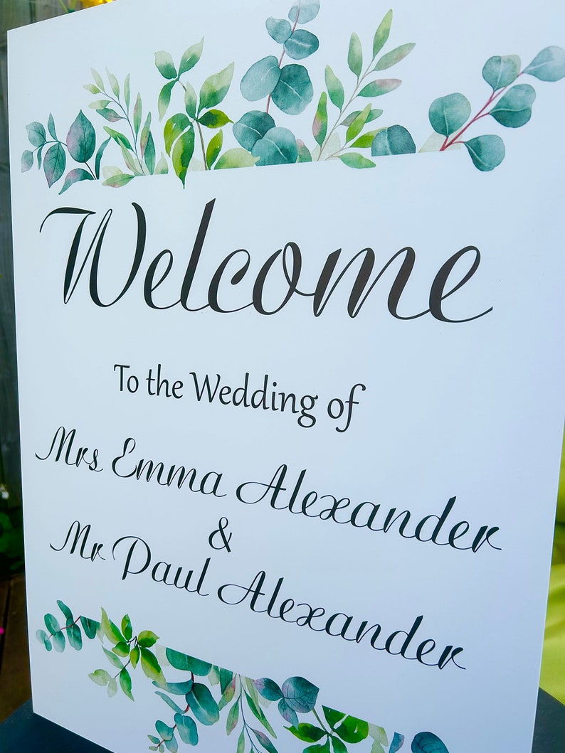Wedding Welcome Sign, Wedding Sign Board, Eucalyptus Leaves ...