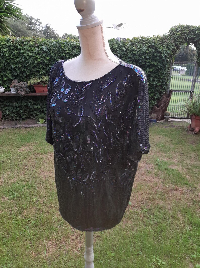 Vintage 70s Women's Sequin Disco New Year's Eve Tunic Black Lurex Woman ...