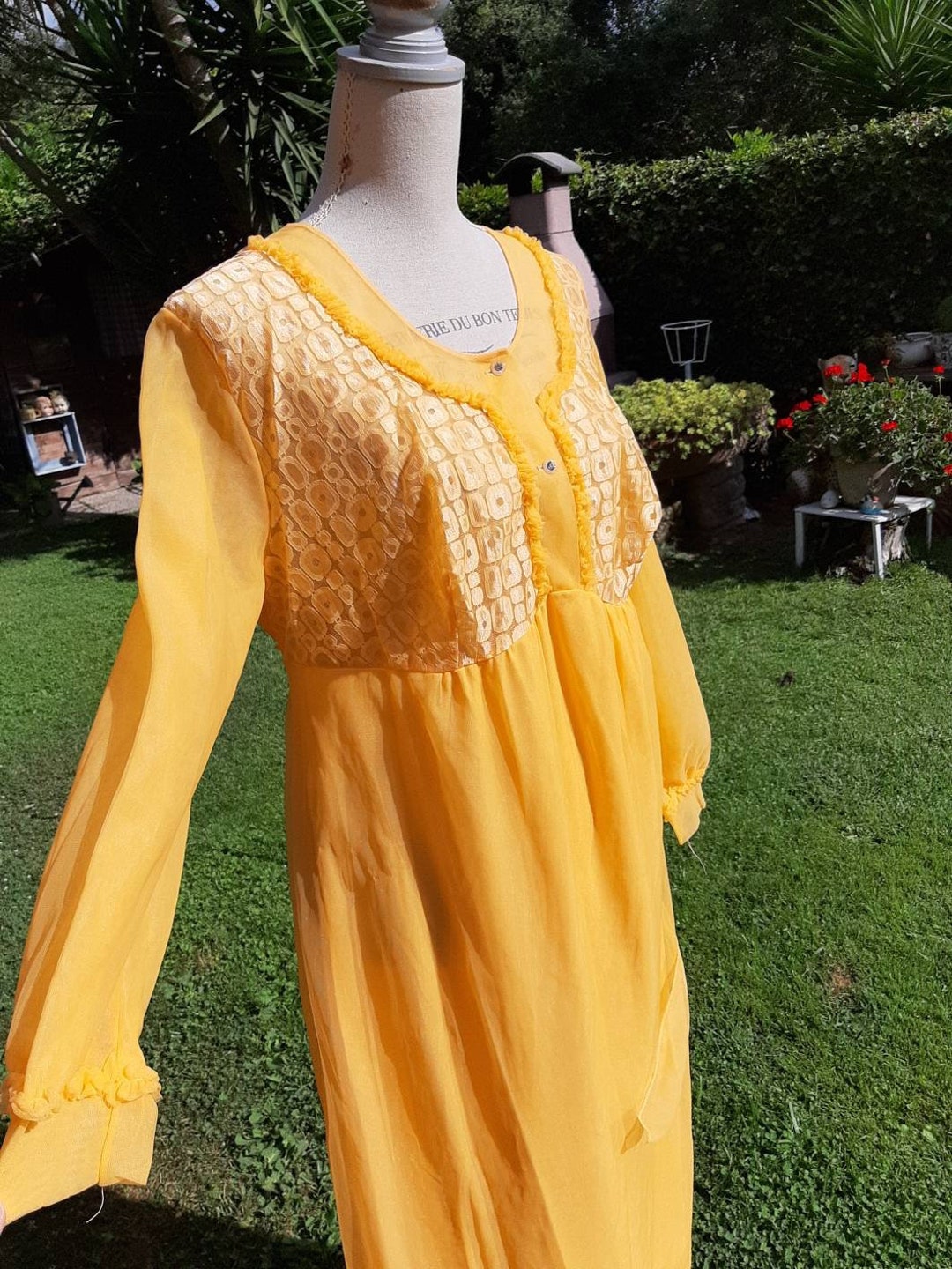 Vintage 50s Chiffon Yellow Lace Yellow Nightgown Chic Woman - Etsy