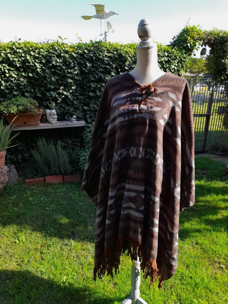 Ruana Poncho 80s Vintage Blanket Warm Wool Vintage Fringes Wool Cape ...