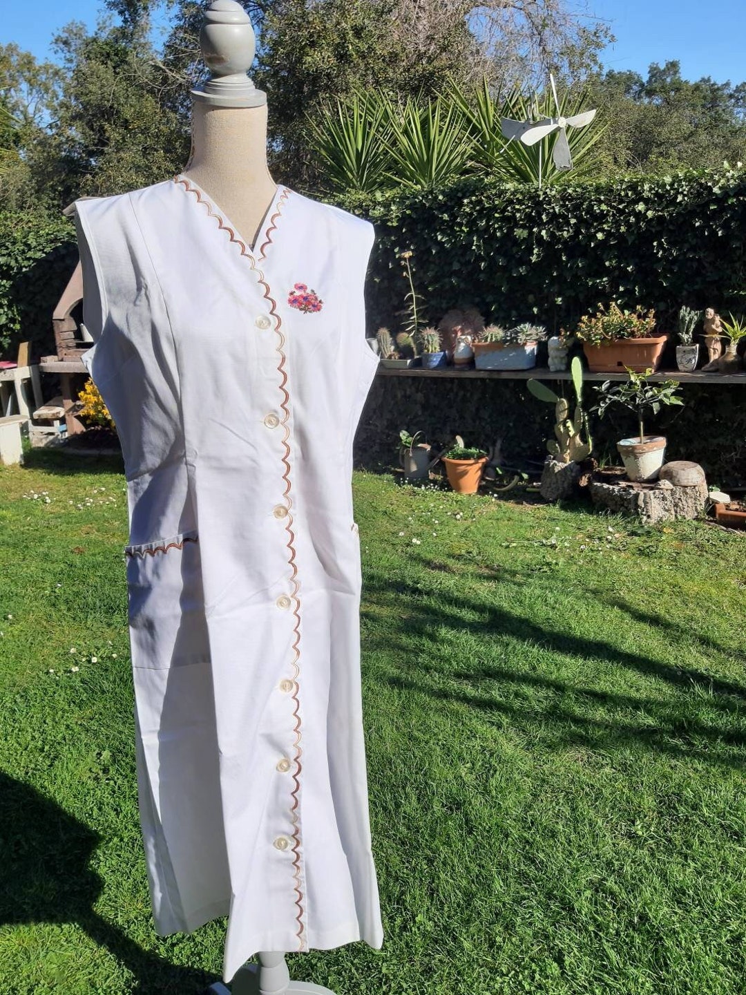 Vintage Housecoat House Dress Apron Housecoat House Dress 60s White ...
