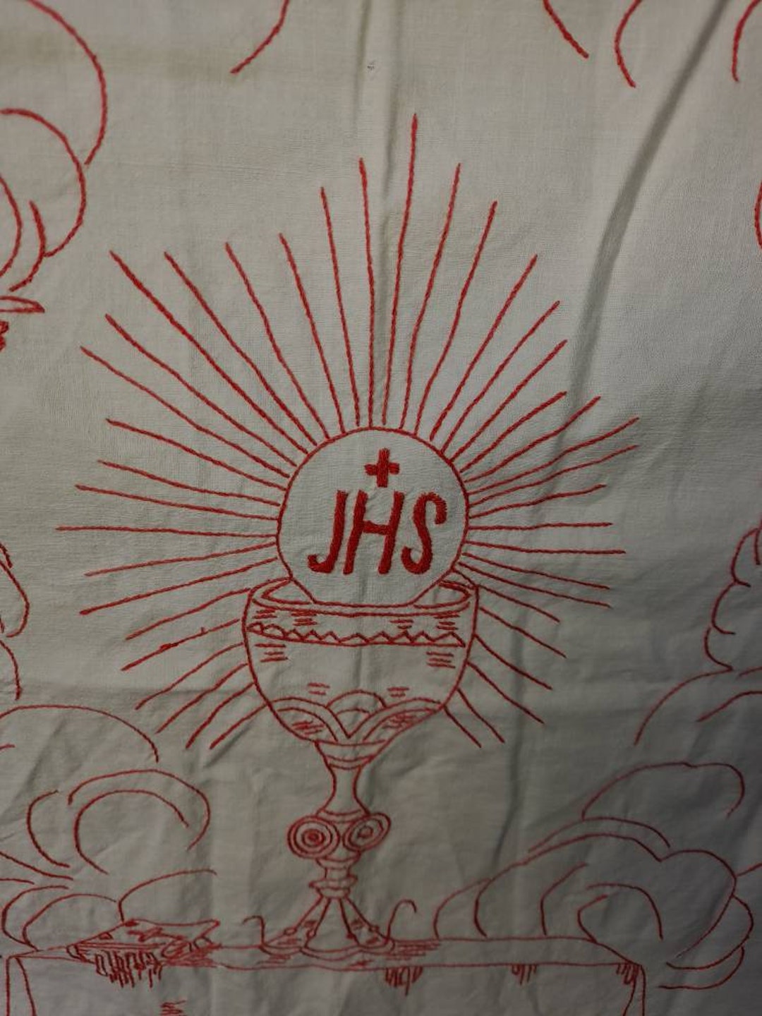 Religious Vestment Ecclesiastical Panel Vintage Cotton 50s Tablecloth ...