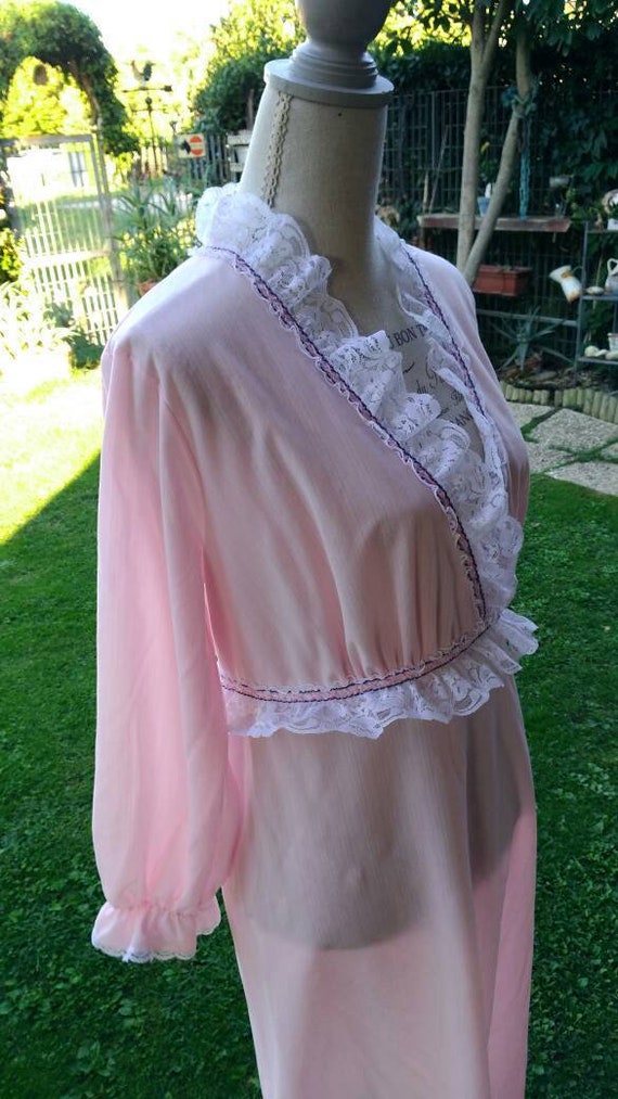 Vintage romantic pink ruffle women's nightdress shabb… - Gem