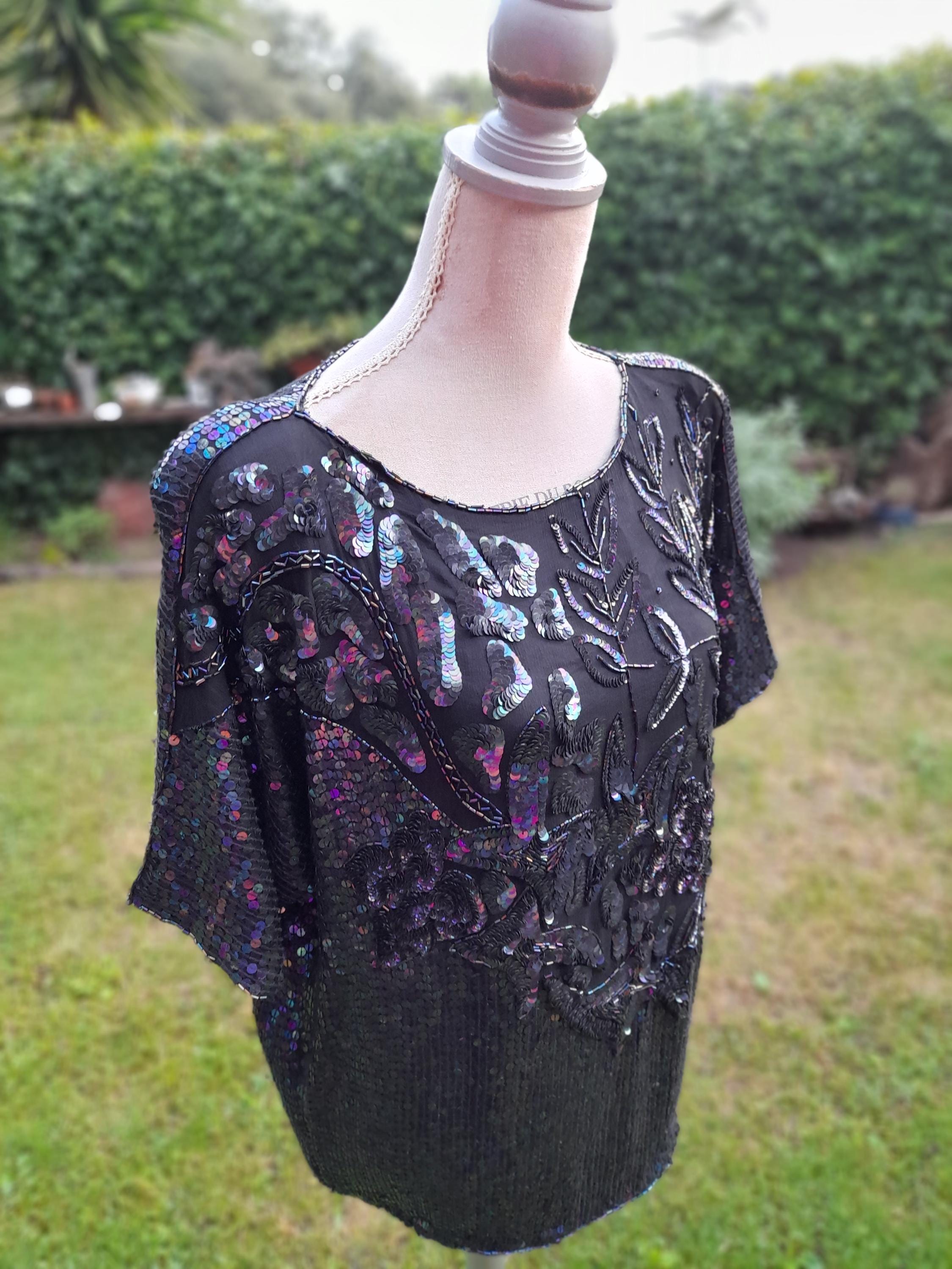 Vintage 70s Women's Sequin Disco New Year's Eve Tunic Black Lurex Woman ...