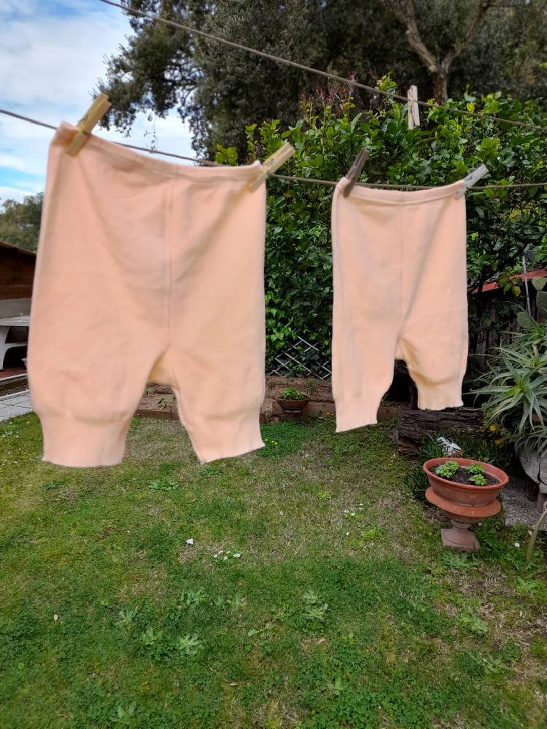 Women's Vintage Salmon Pink Thermal Long Bloomers Underwear 50s Shabby ...