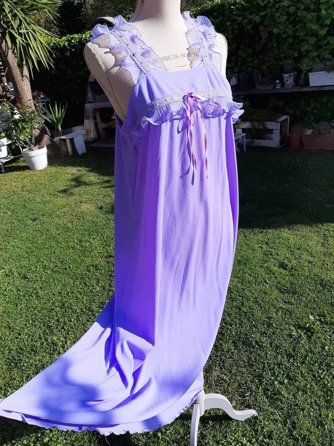 Violet Nightgown Ruffle Chic Vintage Pleated Sensual Romantic Woman ...