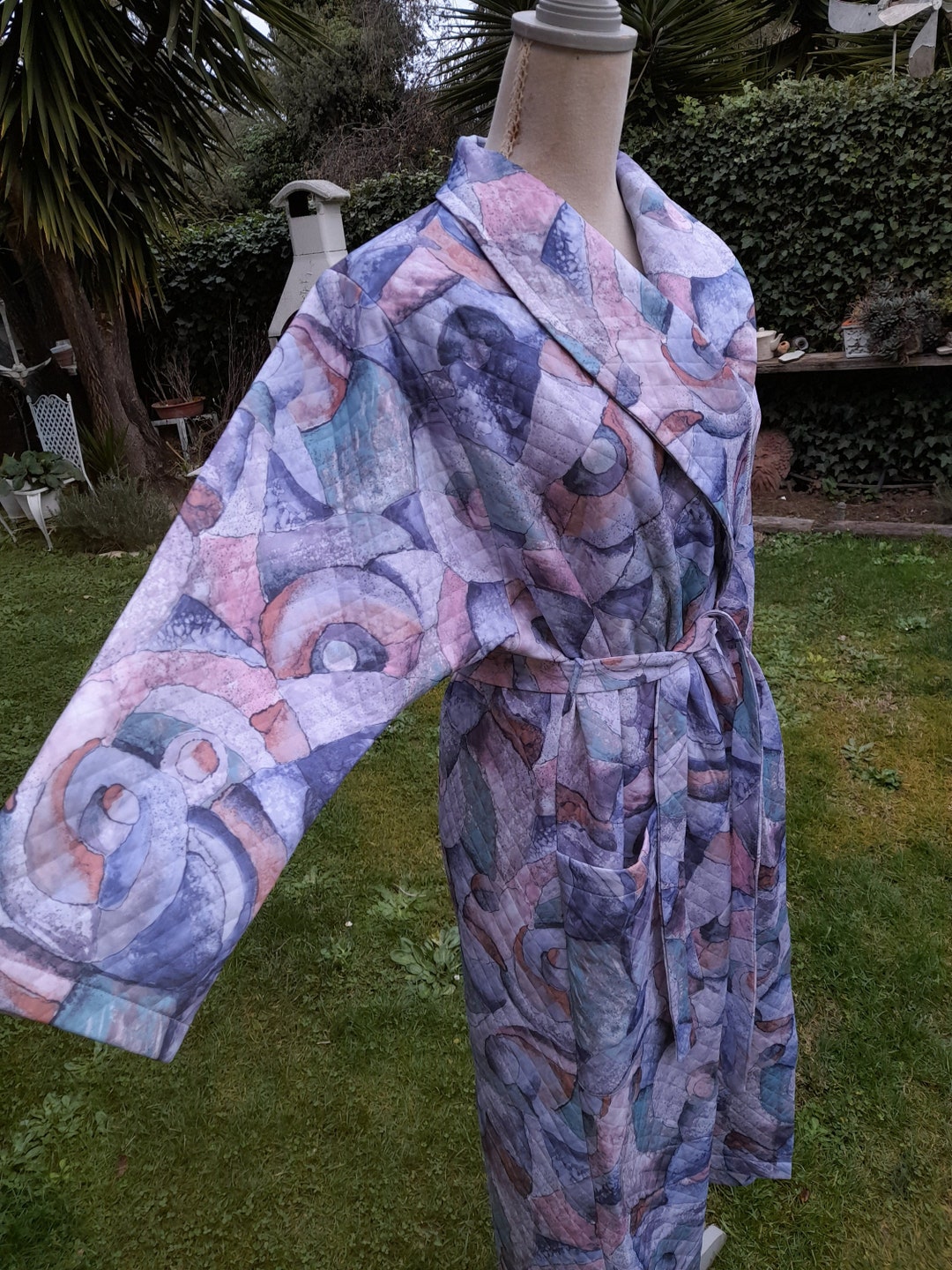 Vintage Light Blue Embossed Dressing Gown Abstract Pattern Dressing ...