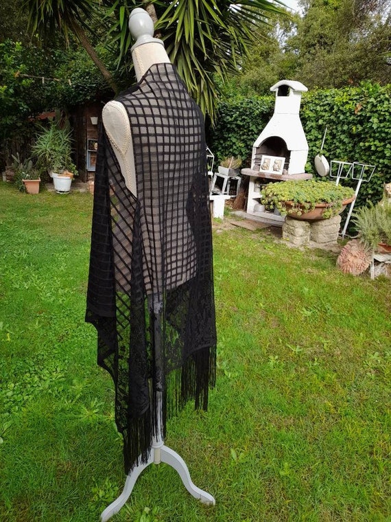 Black shawl shrug 90s vintage lace style Shawl black … - Gem