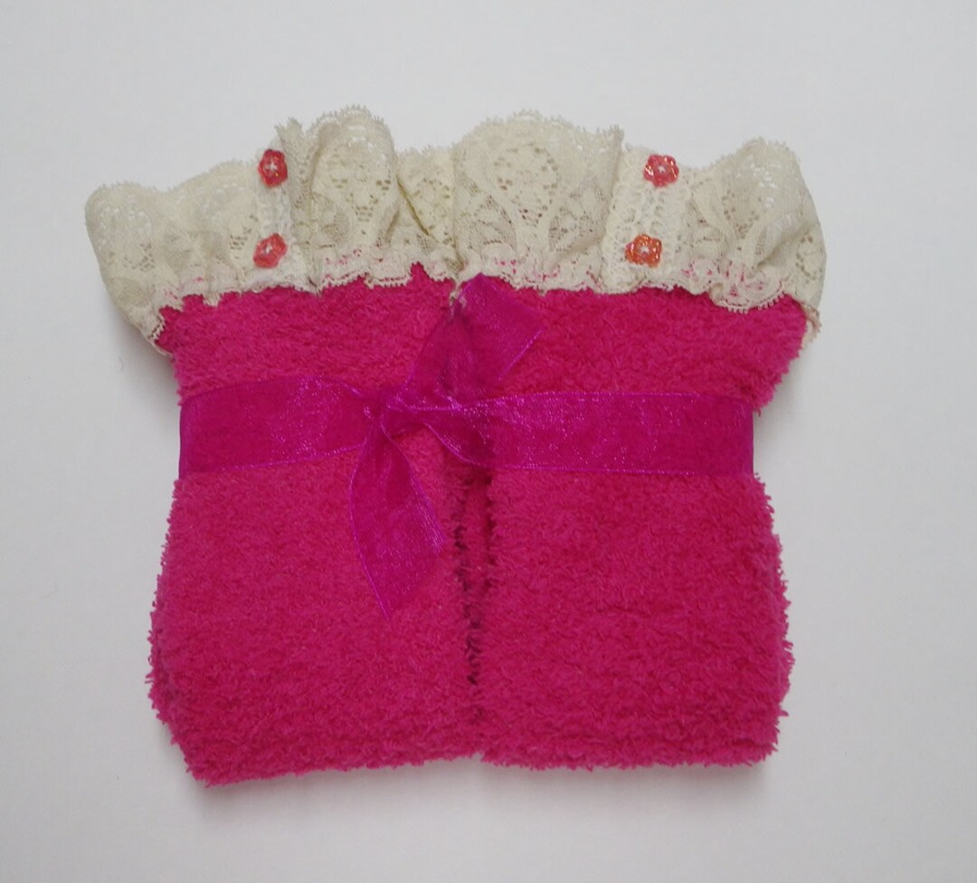 Pink Boot Cuff, Long Socks, Leg Warmers With Ecru Lace Trim, Pink Knee ...