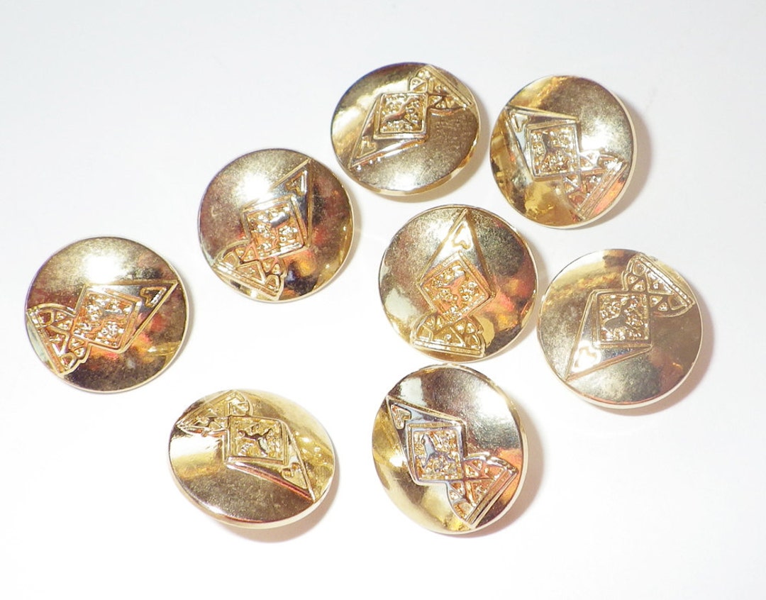 Set of 8 Jewel-like Highly Polished Brass Vintage Buttons, Vintage Gold ...