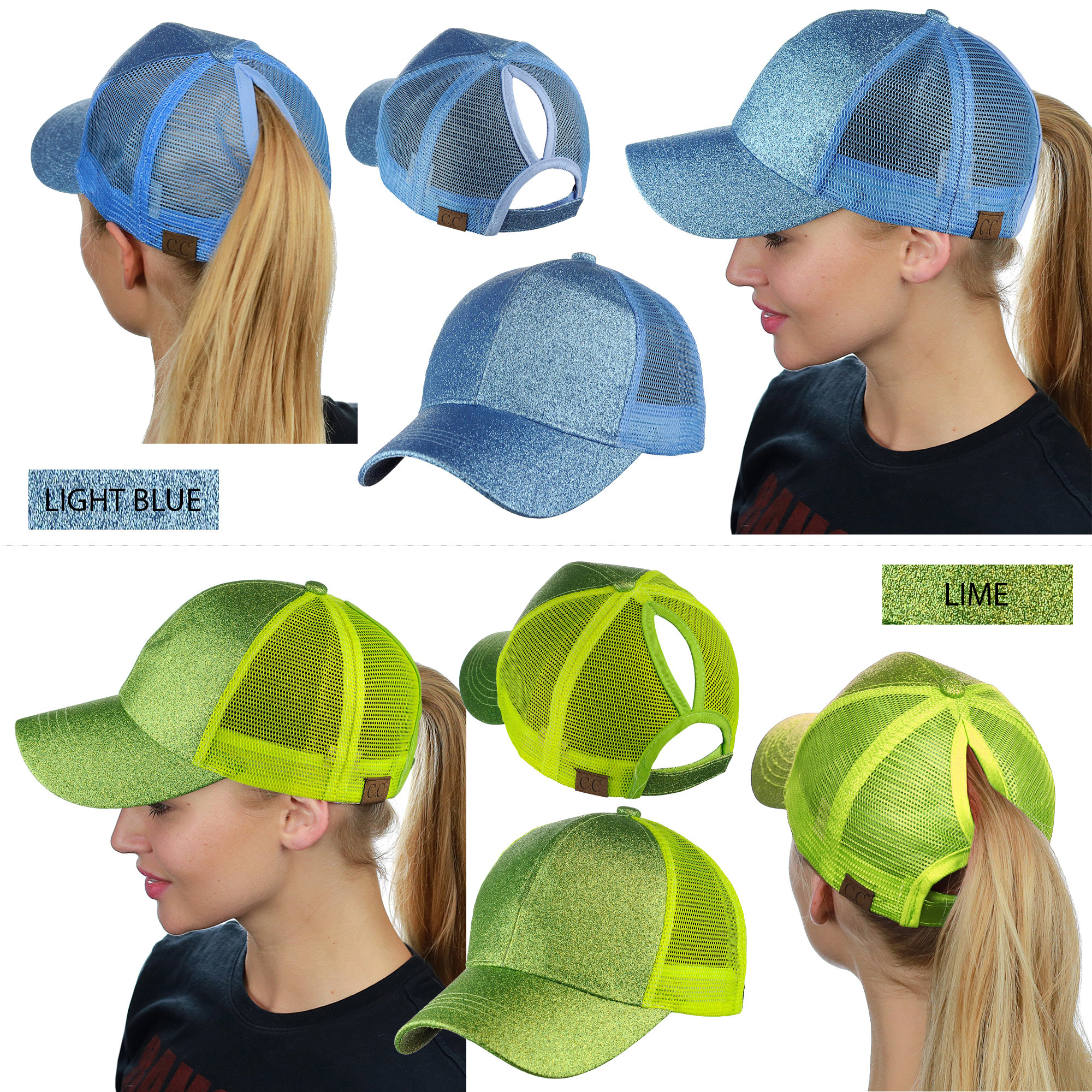 C.C Ponycap Messy High Bun Ponytail Adjustable Glitter Mesh Trucker ...