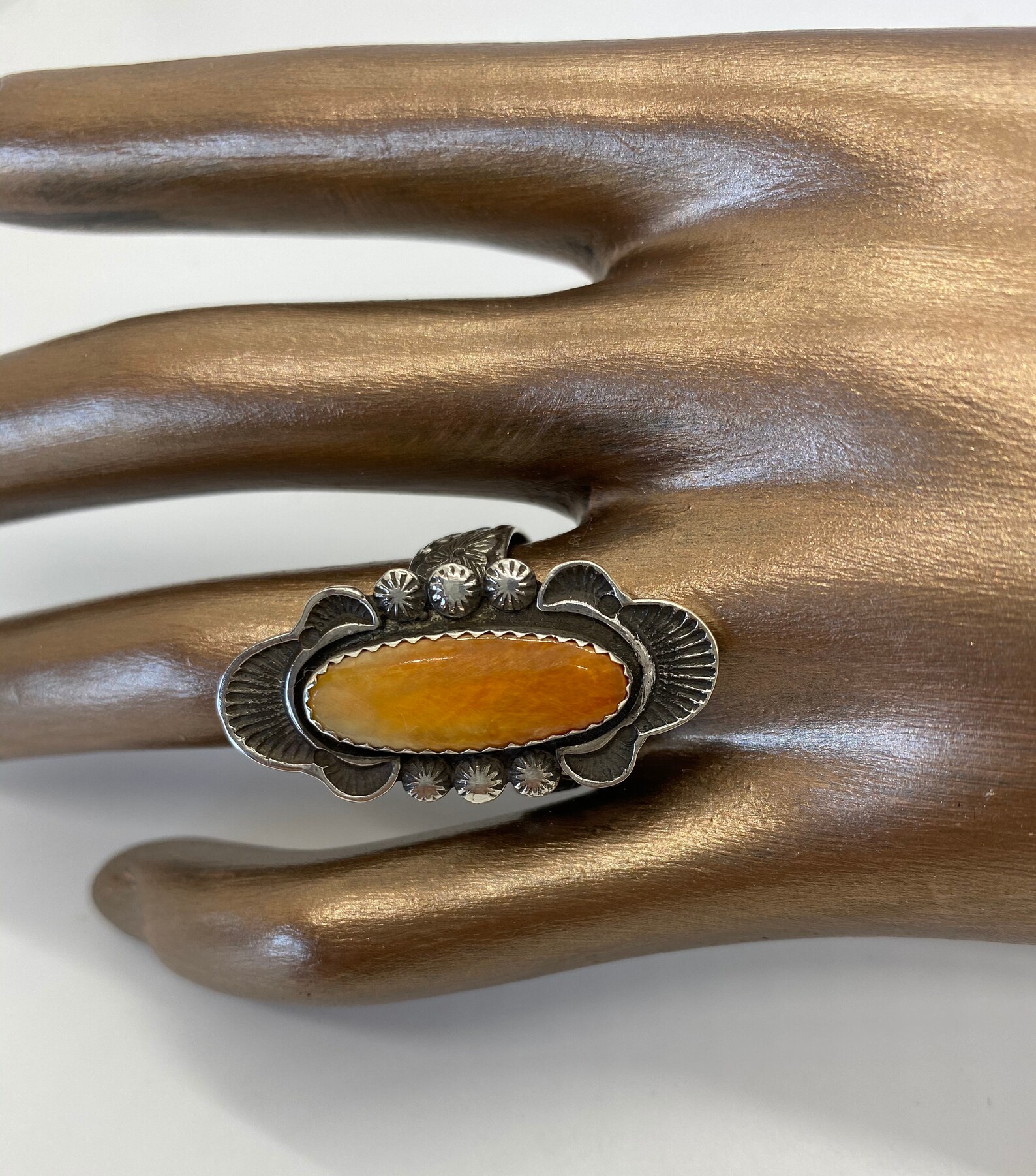 Sterling Silver Large Spiny Oyster shell ring with adjustable fancy ...