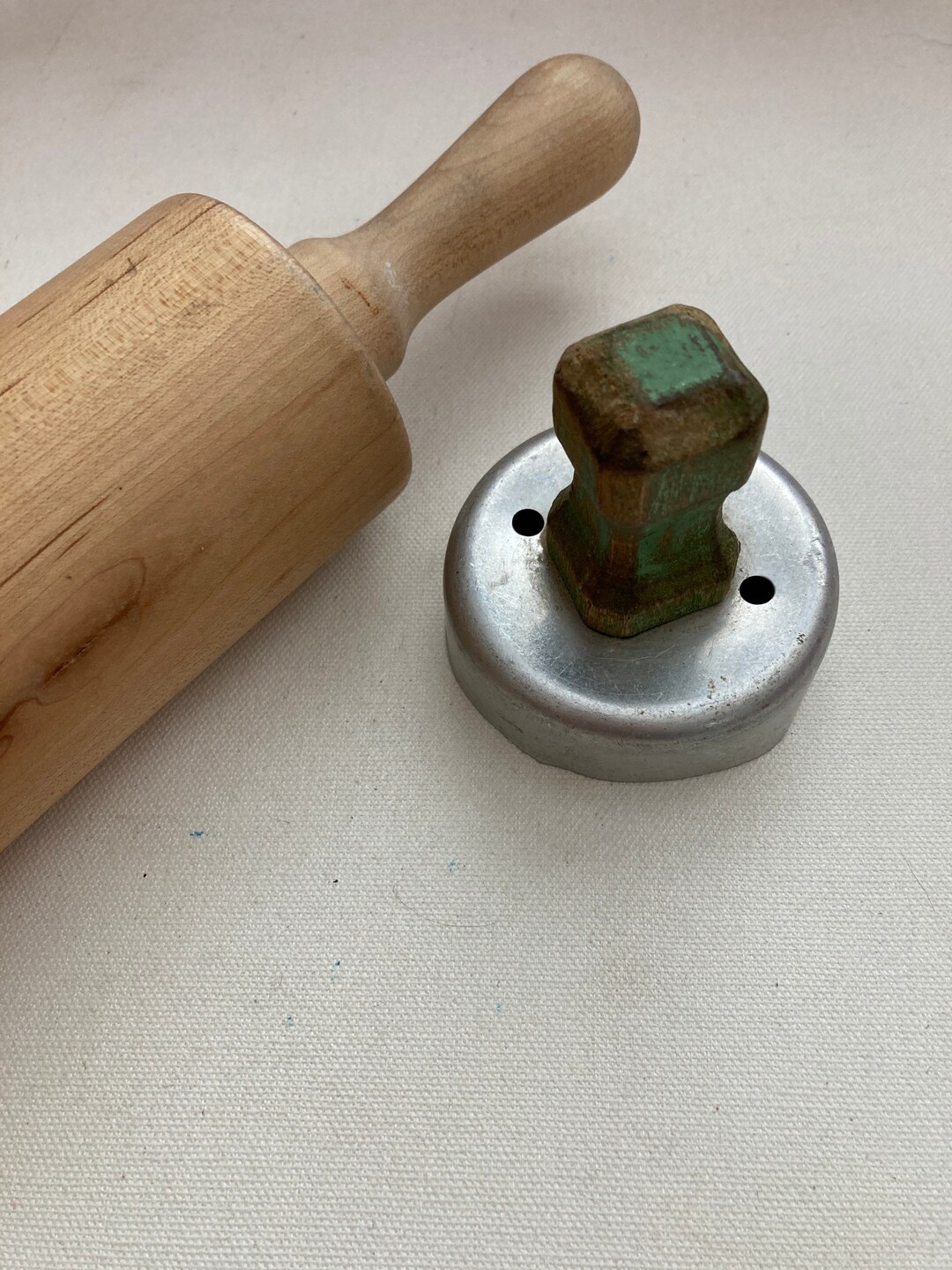 Vintage Primitive Farmhouse Green Handled Wooden Biscuit Cutter ...