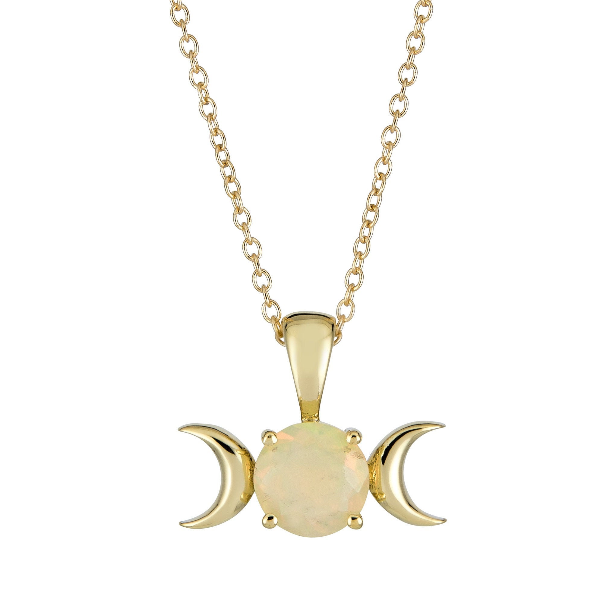 Triple Moon Goddess Necklace With Opal solid 14kt Gold - Etsy