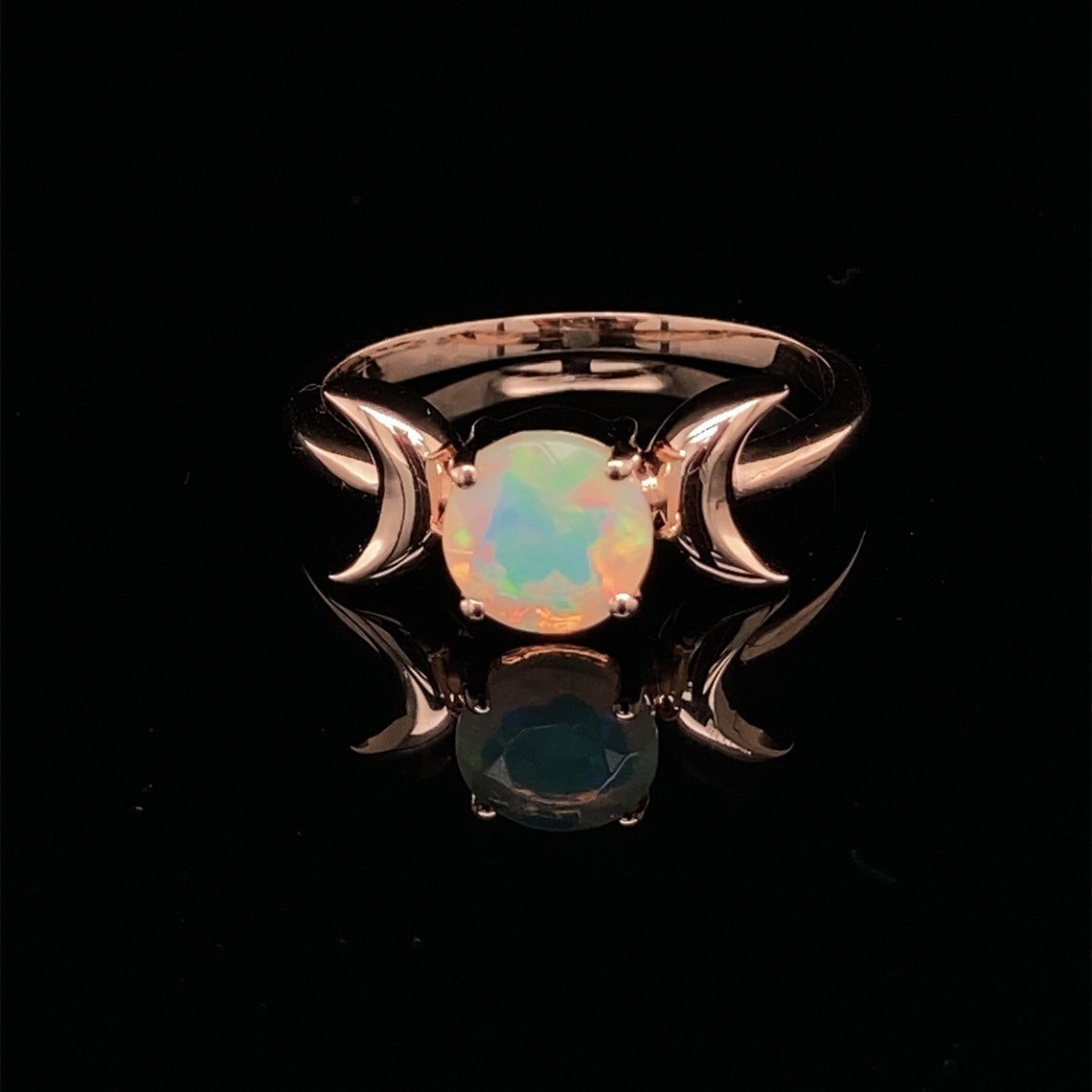 Triple Moon Goddess Ring: 14k Rose Gold Opal Hecate Ring - Etsy
