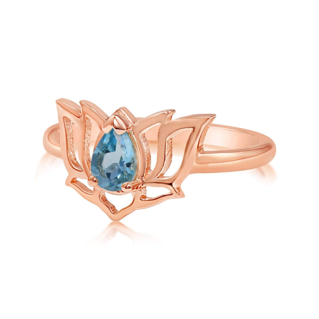 Lotus Blossom Ring- 14k Gold & Swiss Blue Topaz- ROSE GOLD - Etsy