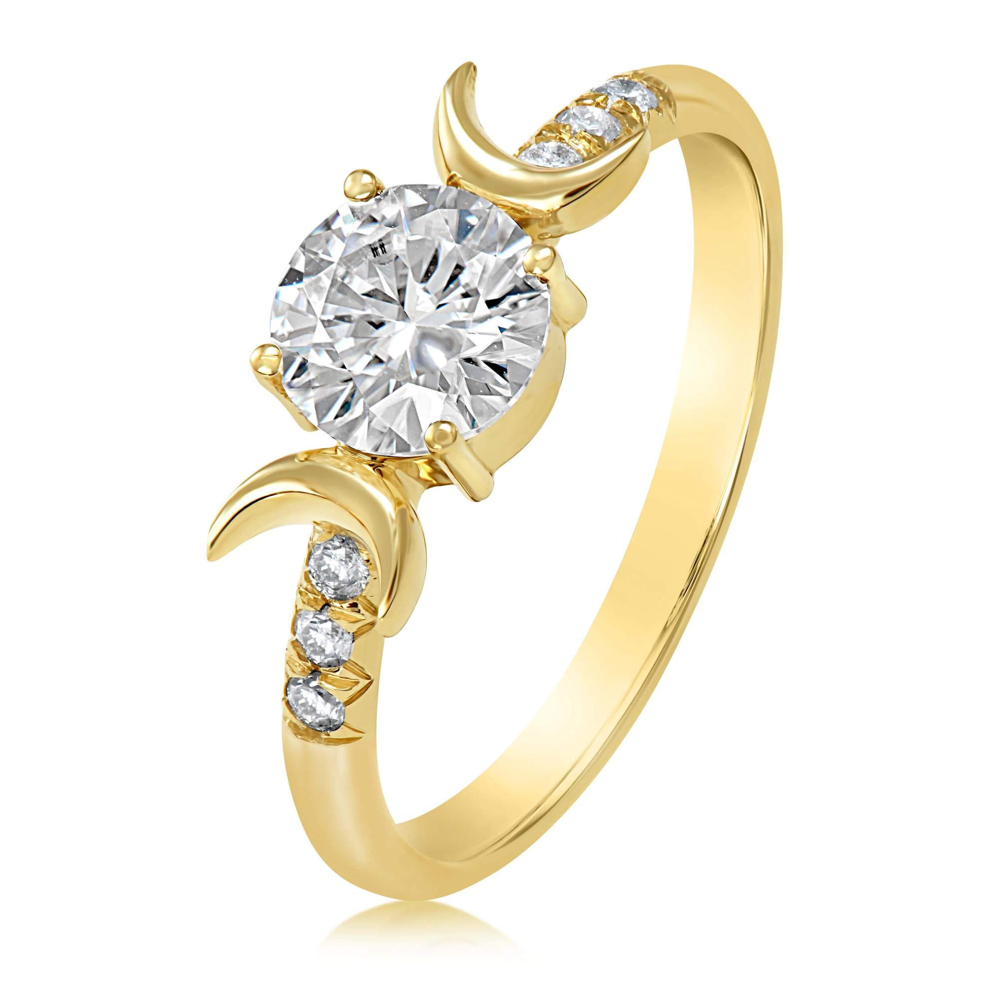 Supreme Triple Moon Goddess Ring With MOISSANITE & DIAMONDS in 14k ...