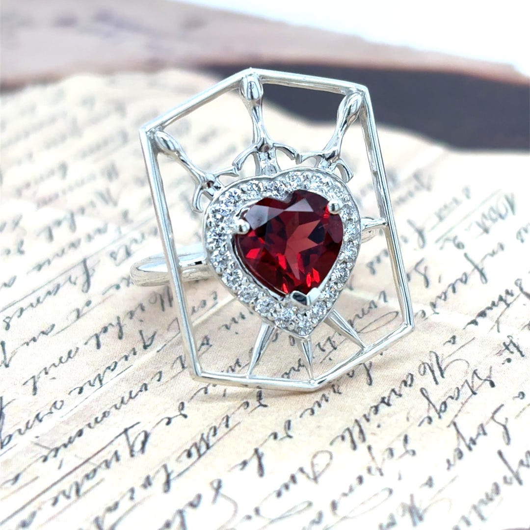 Three of Swords Tarot Ring: Sterling Silver, Garnet & Diamond - Etsy