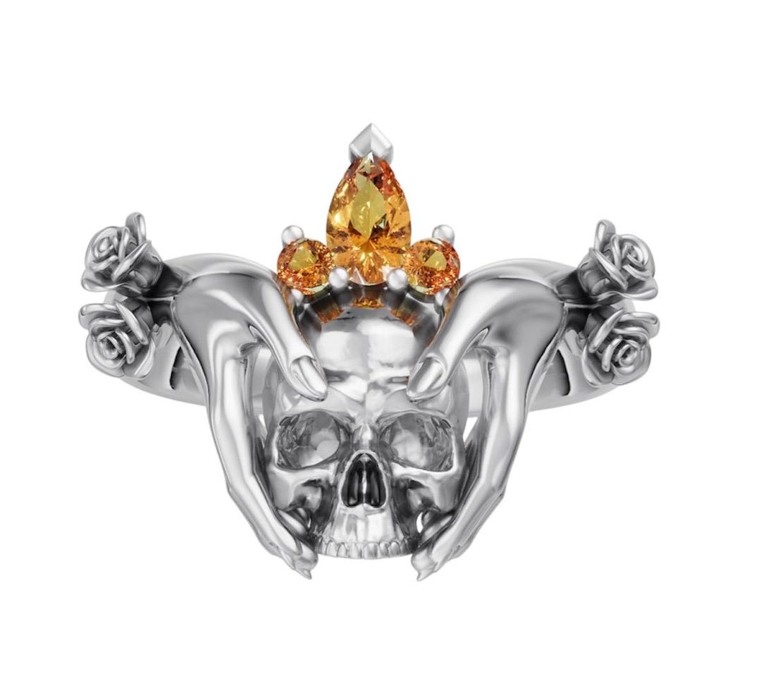Gothic Death Tarot Ring in Sterling Silver | Skull Ring With Citrine ...