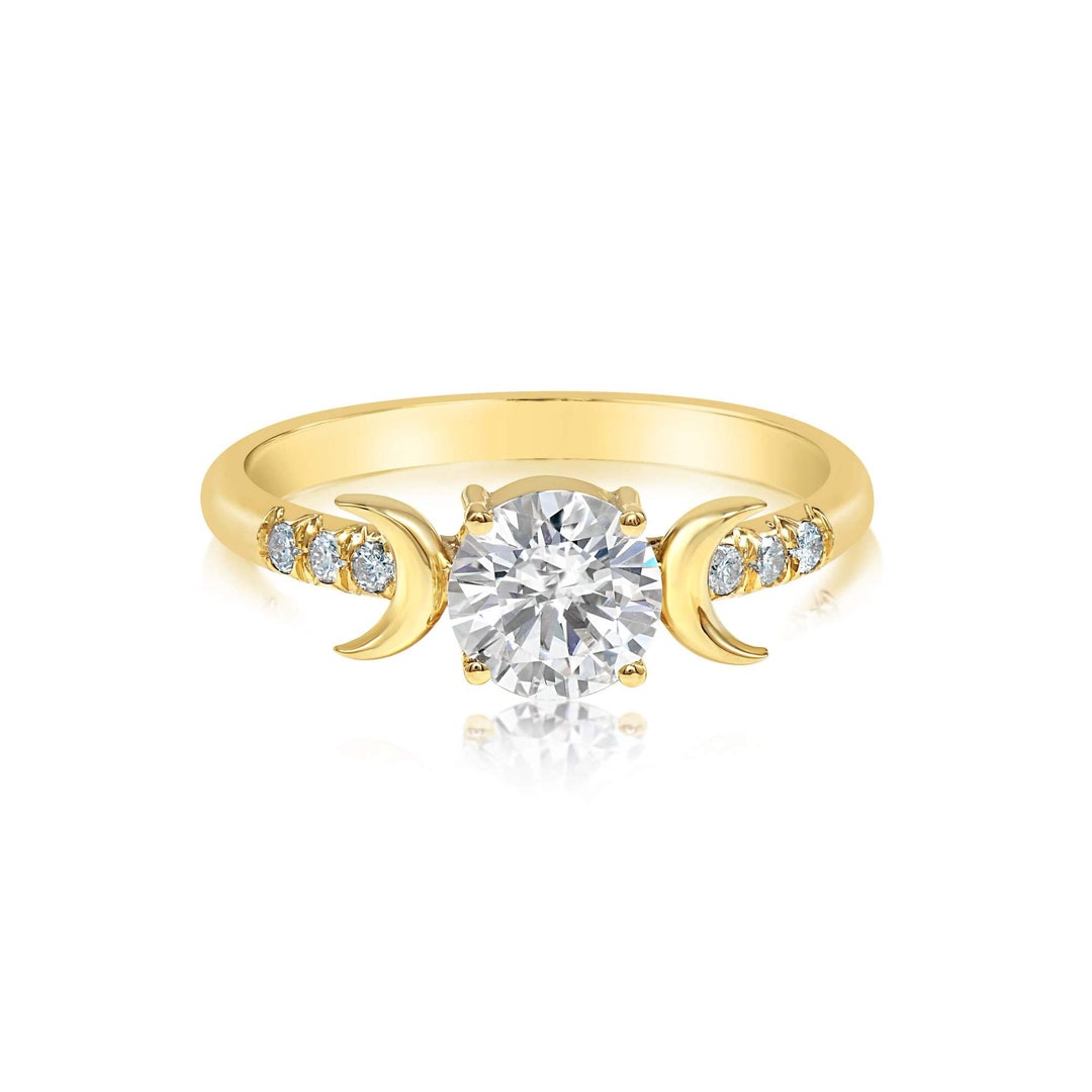 Supreme Triple Moon Goddess Ring With MOISSANITE & DIAMONDS in 14k ...