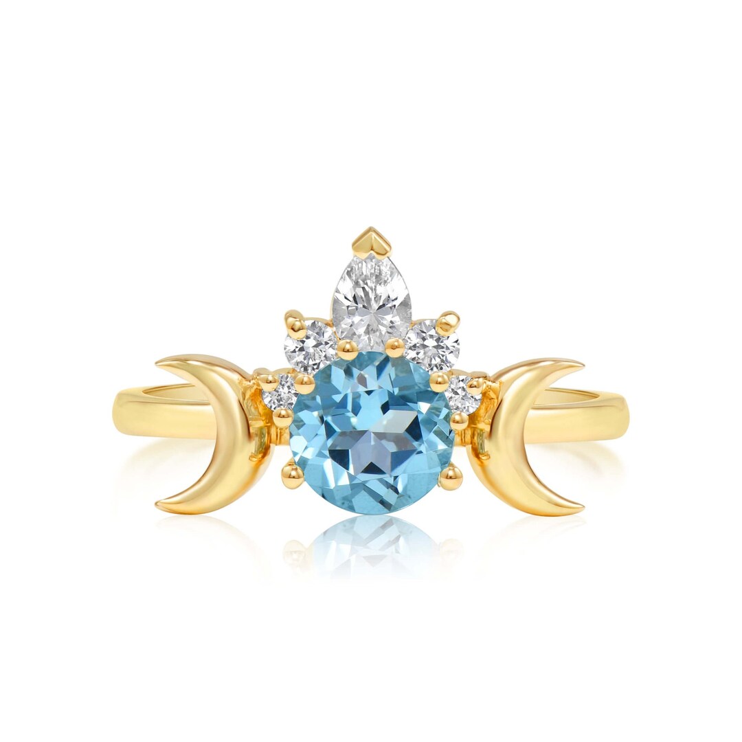 Hecate Moon Ring: 14k Yellow Gold, Sky Blue Topaz & White Sapphire - Etsy