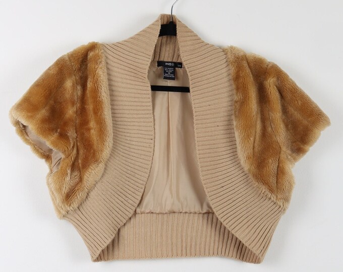 Vintage Y2k Beige Brown Fur Lined Crop Top Fancy Bolero Blazer Ribbed ...