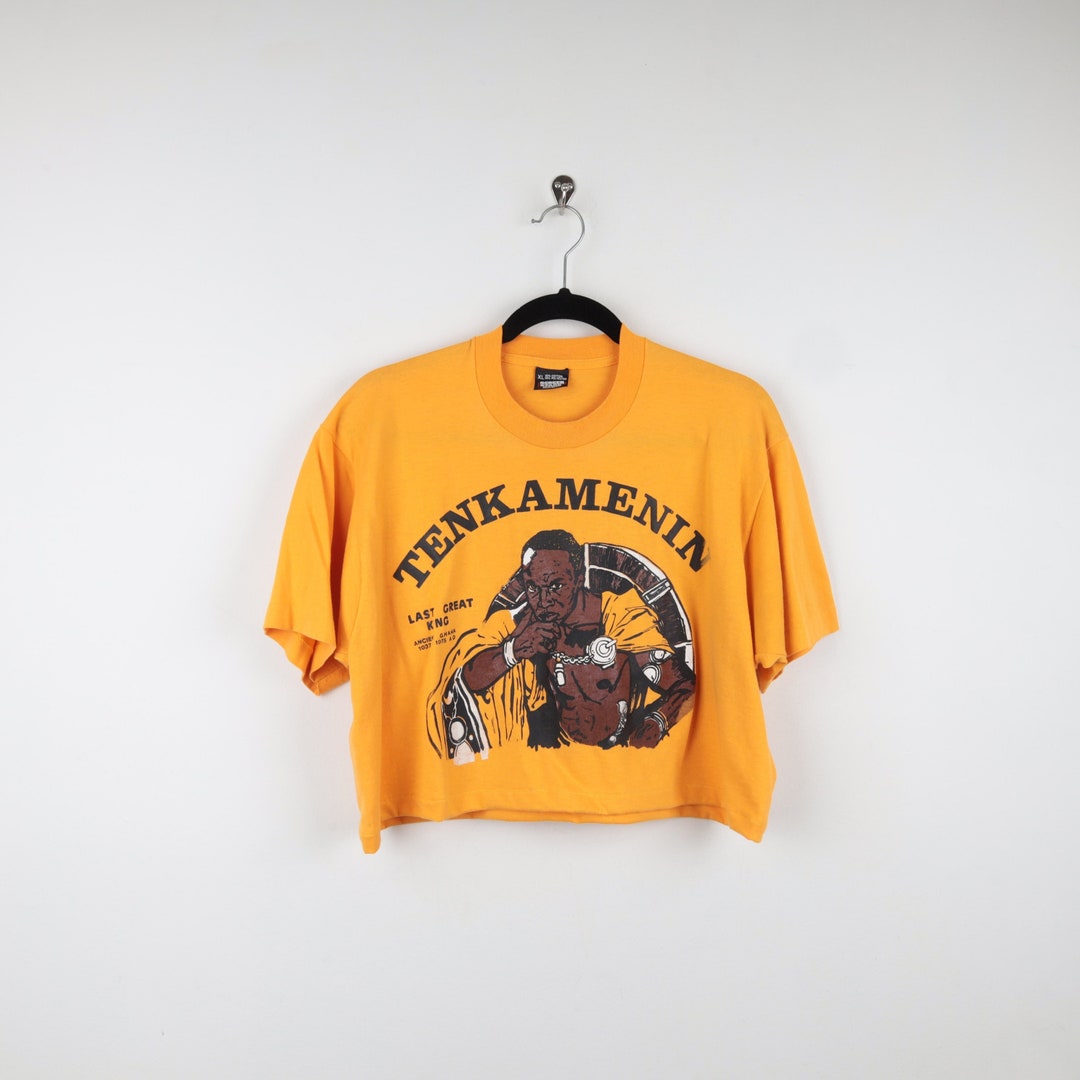 Vintage 90s Yellow Tenkamenin Last Great King Graphic Print Crop Top ...