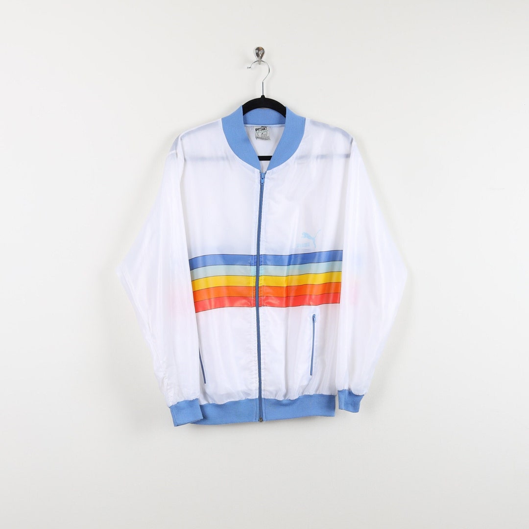 Vintage 90s Sheer White PUMA Lightweight Jacket Windbreaker Colorful ...