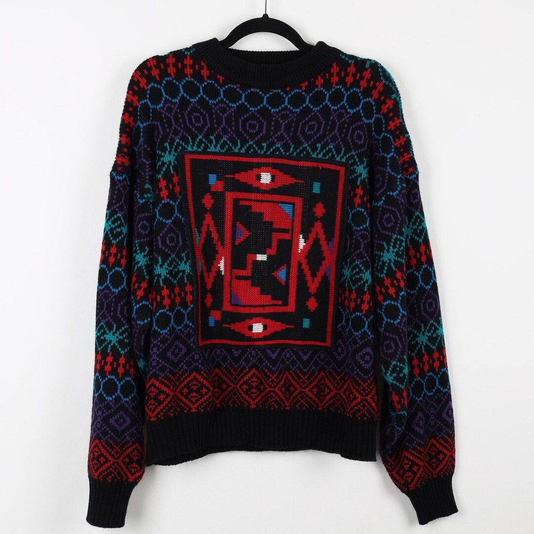 Vintage 90s Lightning Bolt Ribbed Knit Abstract Geometric Pattern ...