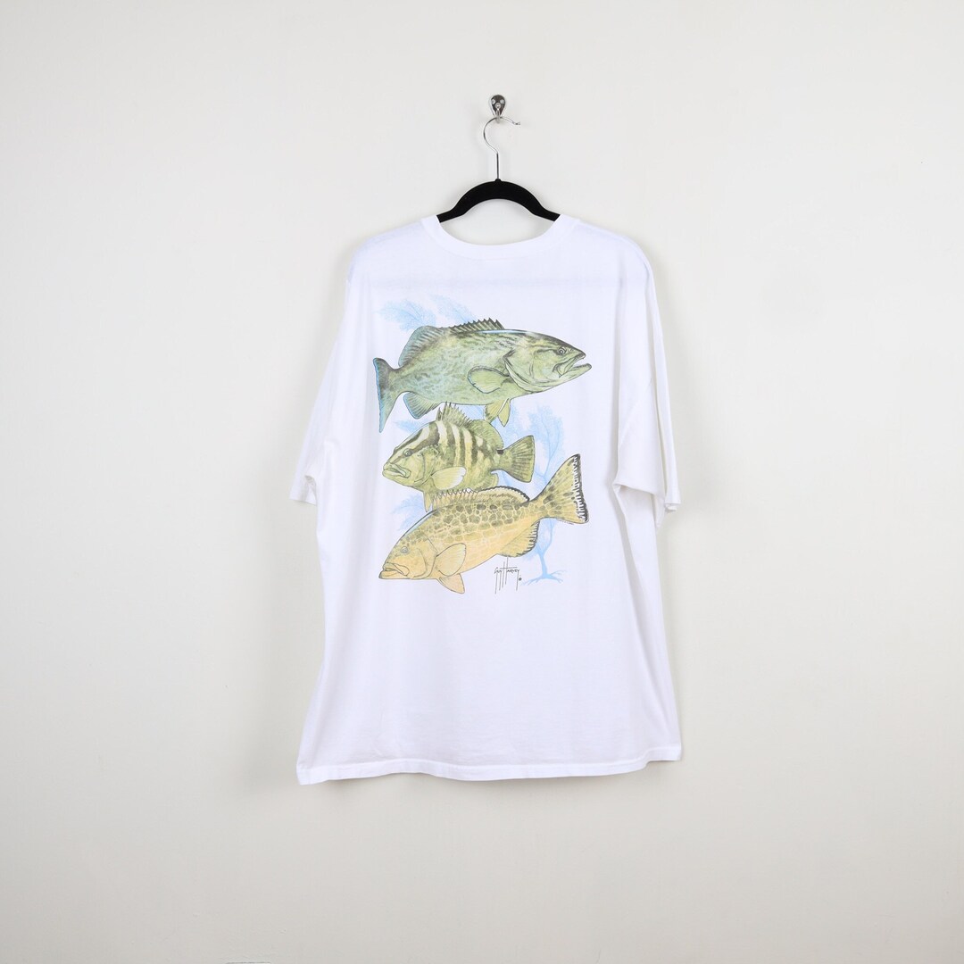 Vintage 90's Guy Harvey Original Fish Graphic Print Tee Florida White ...